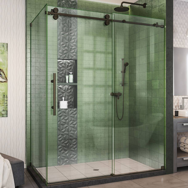 DreamLine Enigma-XO 68'' - 72'' W x 76'' H Single Sliding Frameless Shower Door with Clear Glass ...